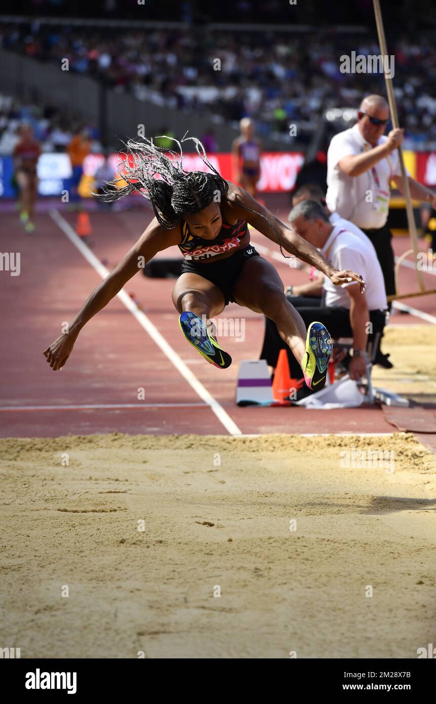Belgian Nafissatou Nafi Thiam pictured in action during the long jump ...