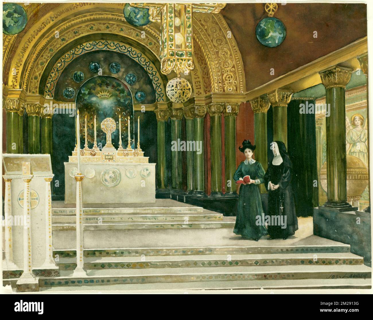 Church interior , Altars, Stairways, Nuns. Louis Prang & Company ...
