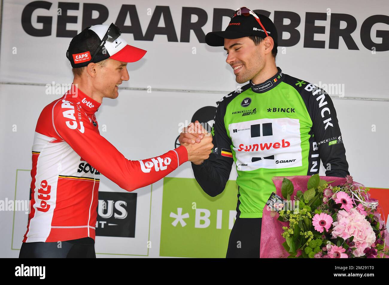 Belgian Tim Wellens of Lotto Soudal and Dutch Tom Dumoulin of Team ...