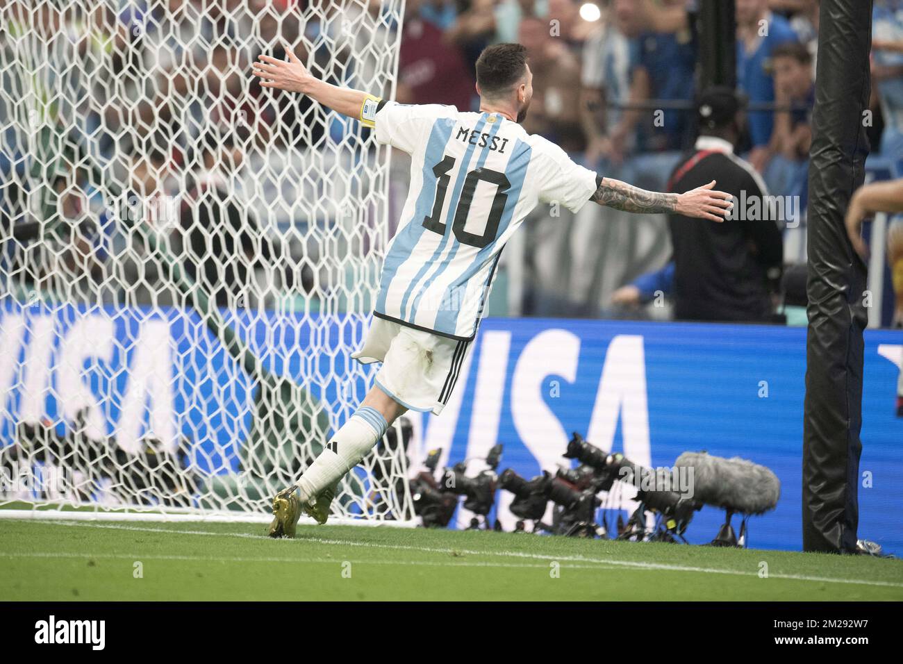 Lionel Messi of Argentina celebrates his goal during the FIFA World Cup ...