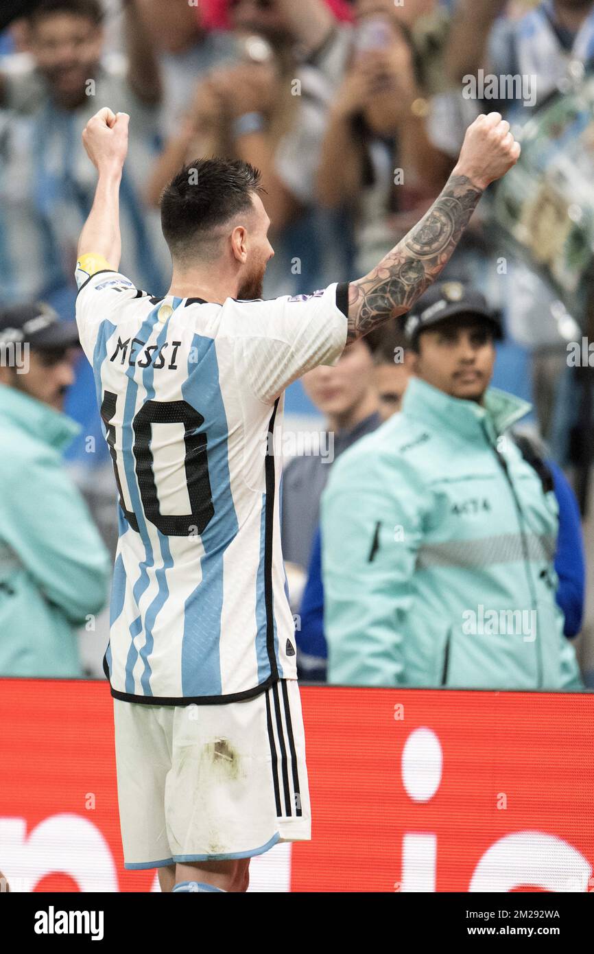 Lionel Messi of Argentina celebrates his goal during the FIFA World Cup ...