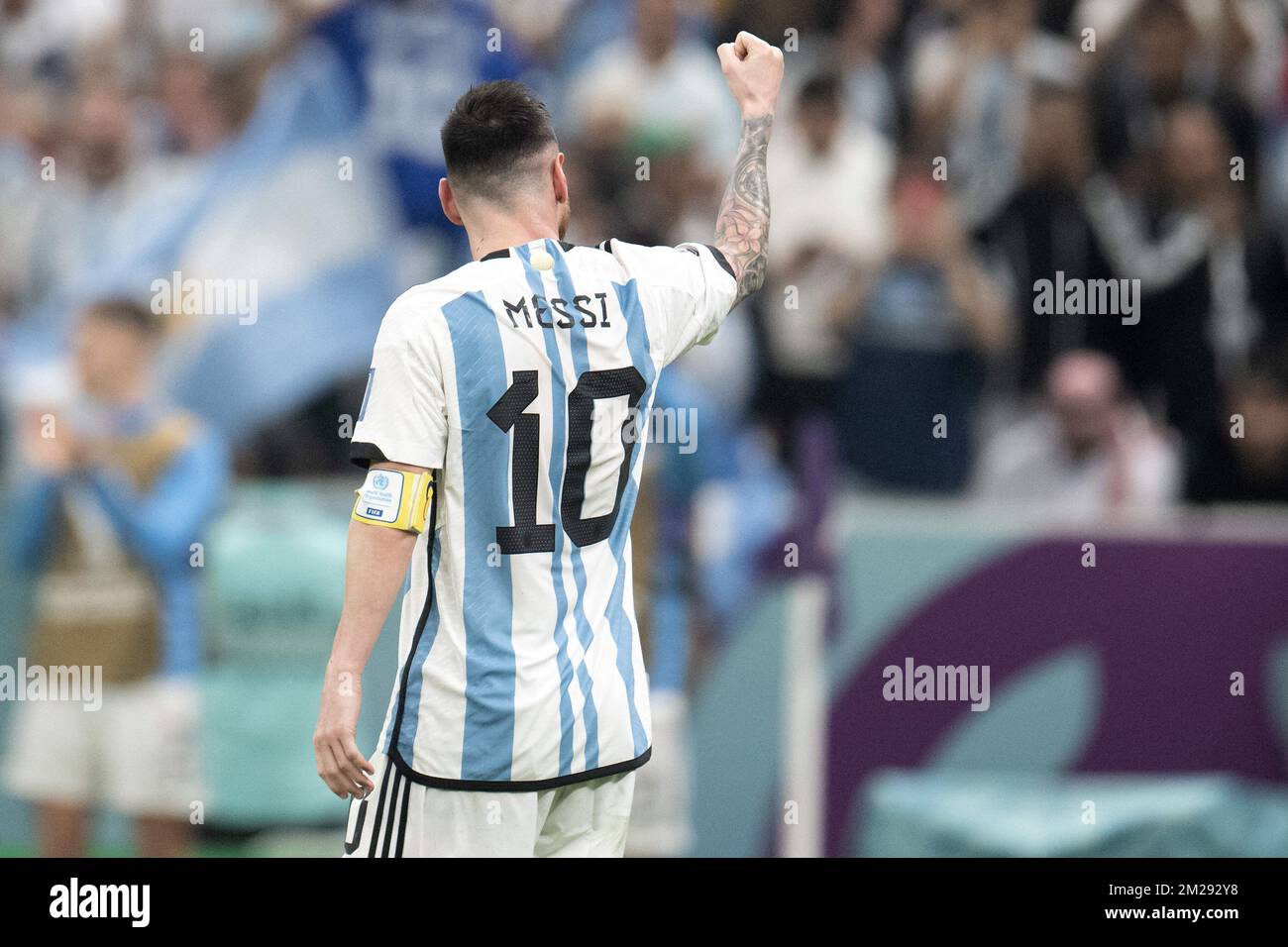 Lionel Messi of Argentina celebrates after the 3-0 win during the FIFA ...