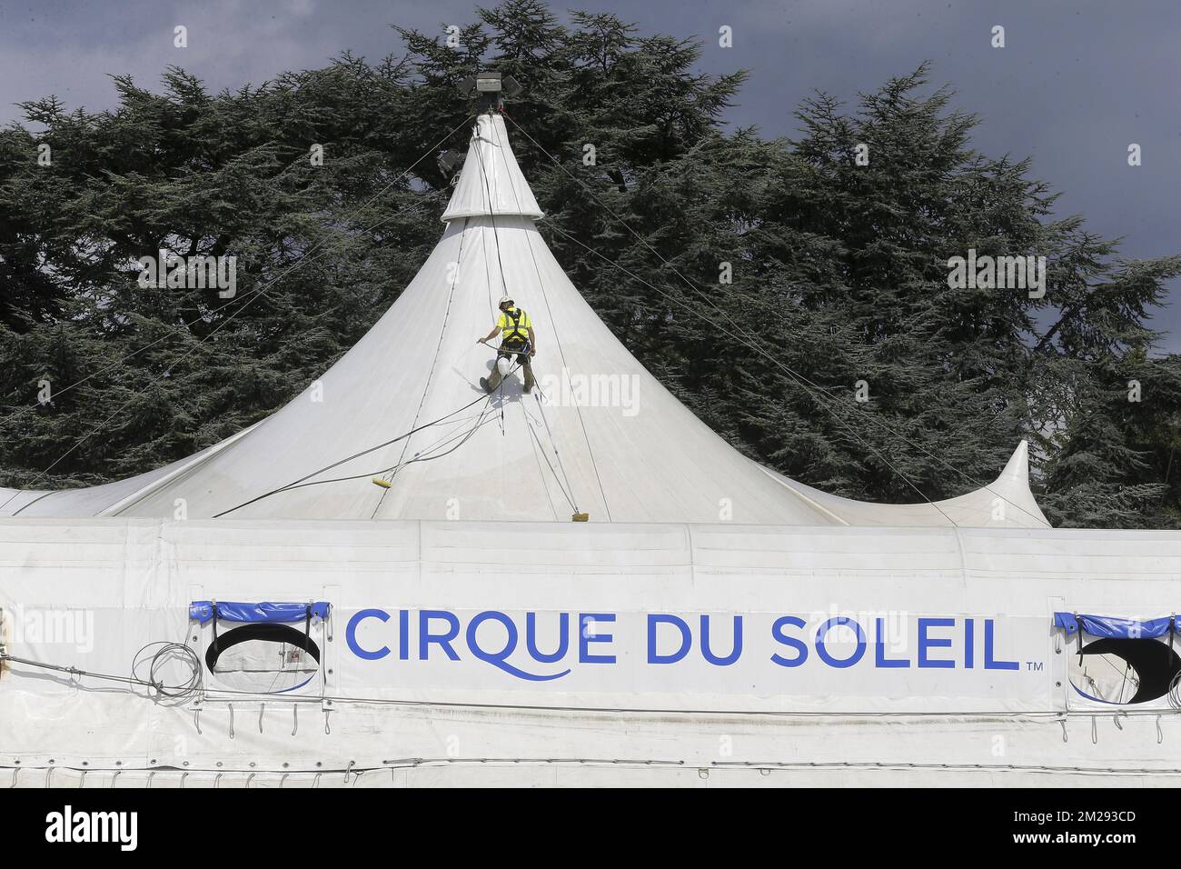 Illustration picture shows the construction of a tent to host the ...