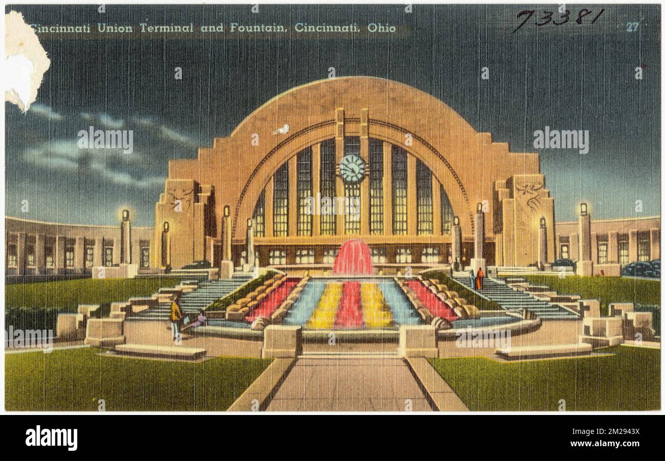 Cincinnati Union Terminal and fountain, Cincinnati, Ohio , Railroad ...