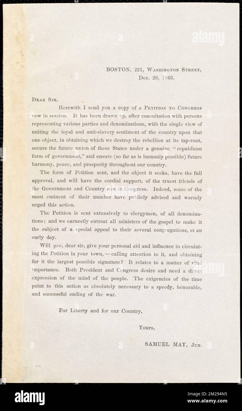 Circular letter from Samuel May, Boston, Dec. 26, 1863 , Antislavery ...