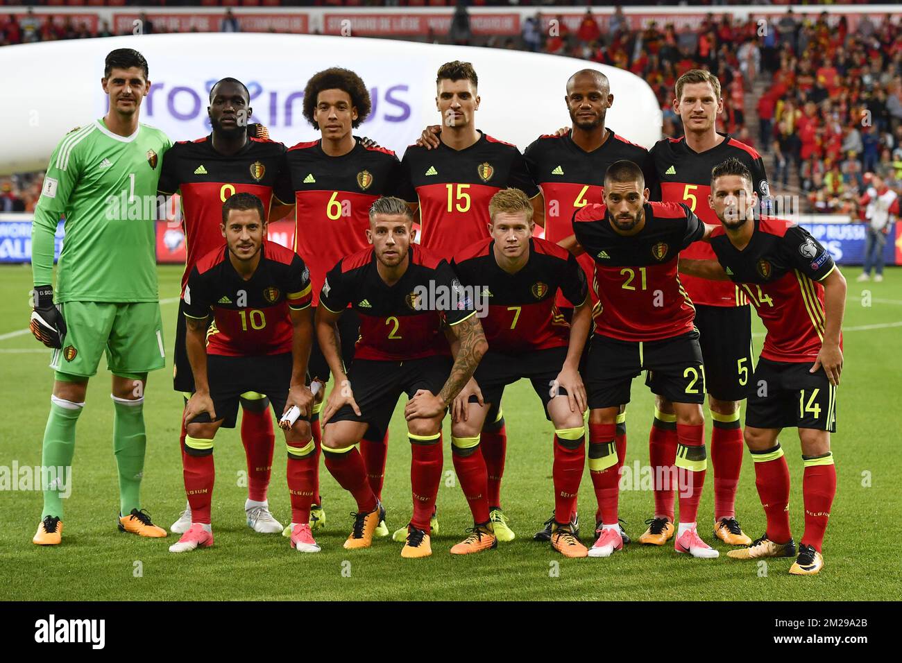 (upper L-R) Belgium's goalkeeper Thibaut Courtois, Belgium's Romelu ...