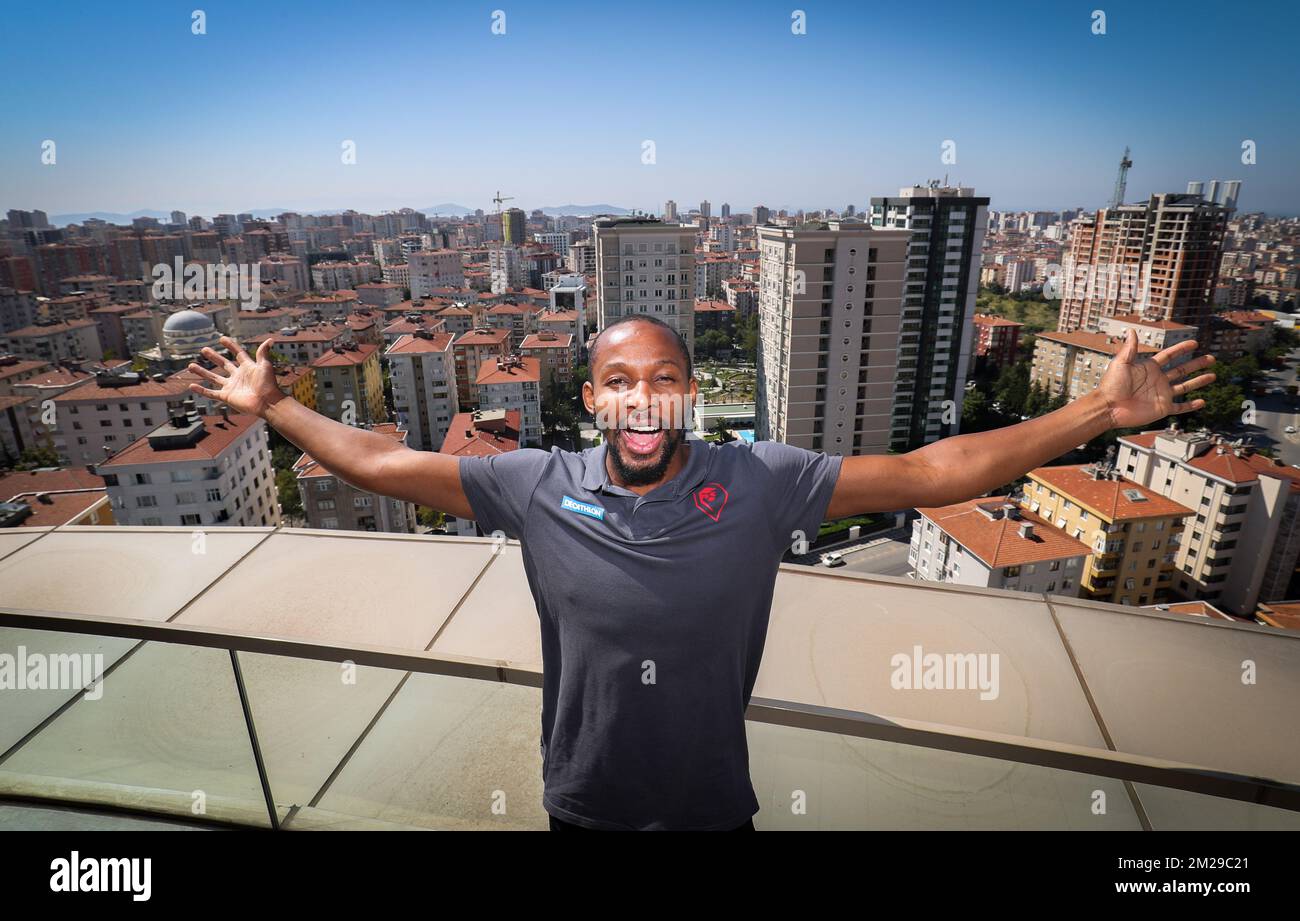 Belgium's Jonathan Tabu poses for the photographer after a press ...