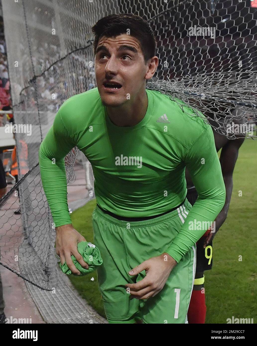 Belgium's goalkeeper Thibaut Courtois celebrates after the victory and ...