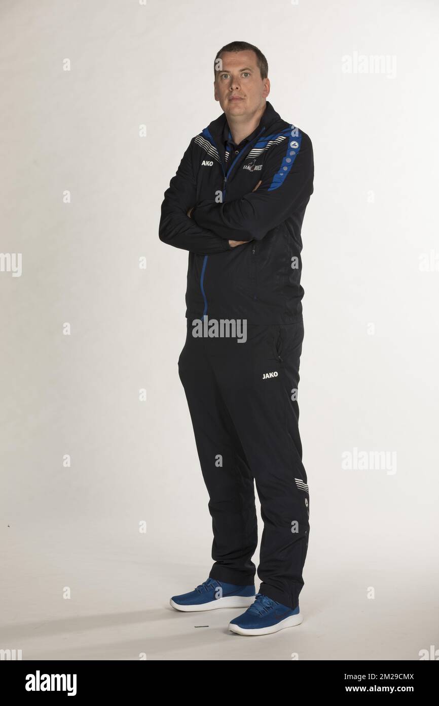 Willebroek's assistant coach Pieter De Groof poses for the photoshoot ...
