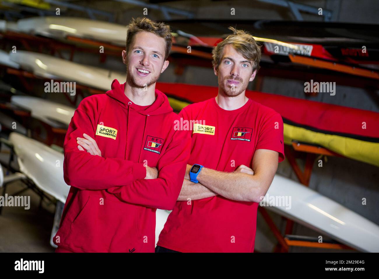 Niels Van Zandweghe and Tim Brys poses for the photographer at a press ...