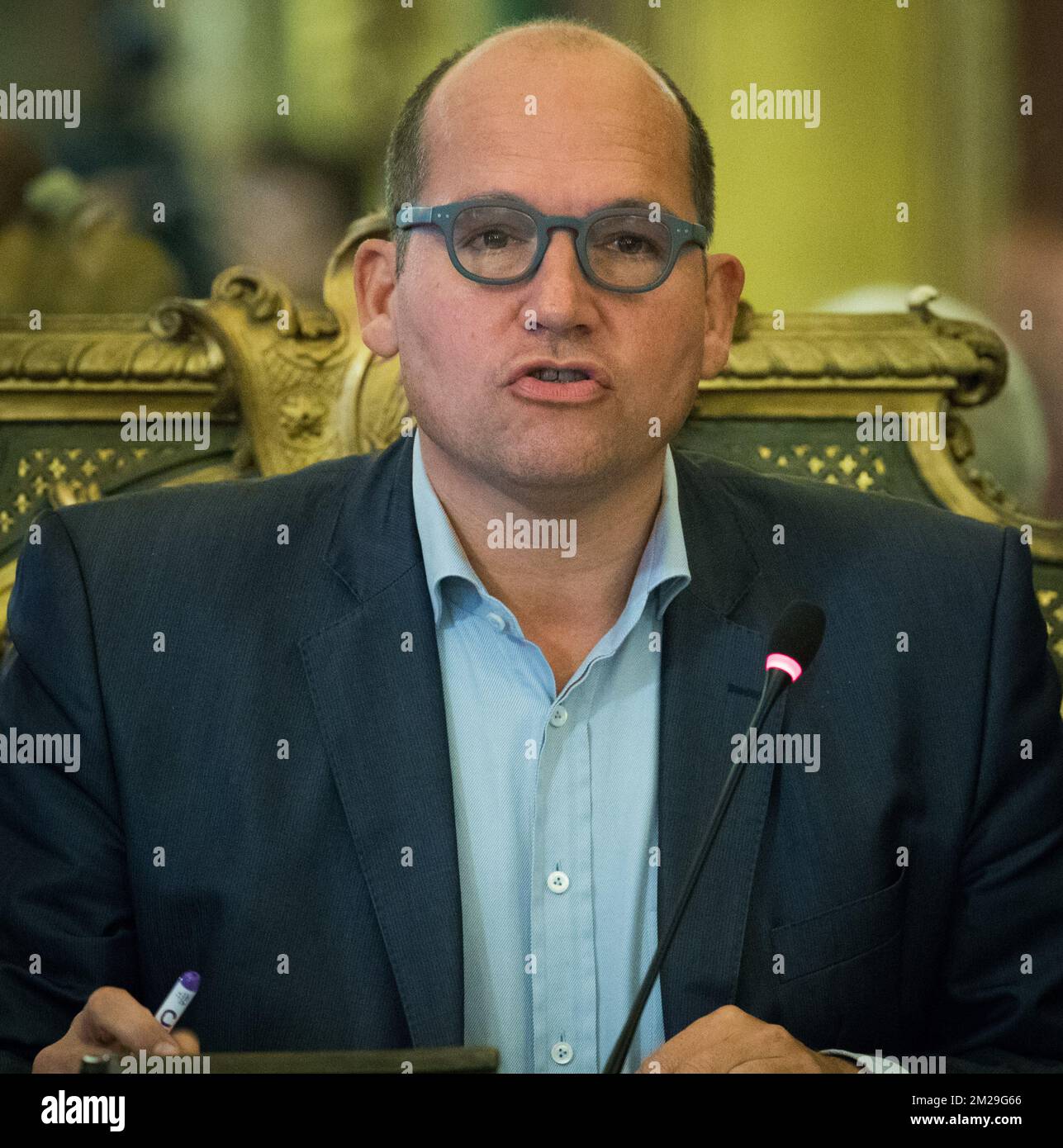 Brussels City mayor Philippe Close pictured during a meeting of the ...