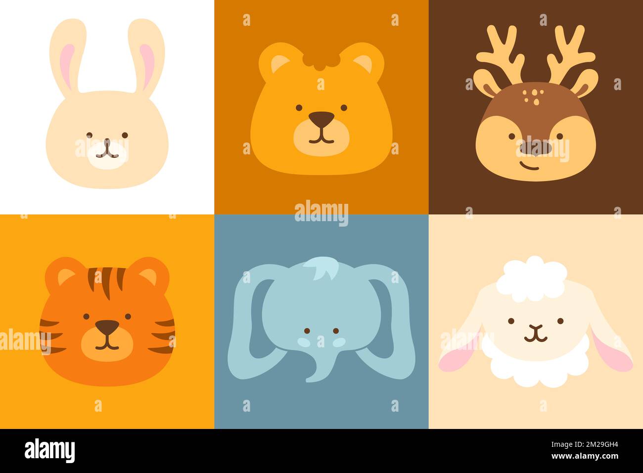 Cute wild animals faces emotion cartoon baby set. Childish safari head ...