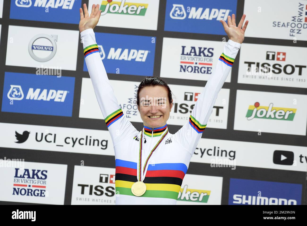 Italian Elena Pirrone celebrates on the podium after winning the Women ...