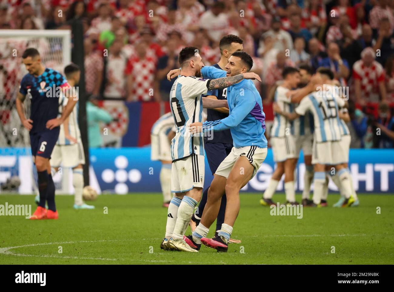 Lionel Messi, Leandro Paredes of Argentina celebrate the victory ...