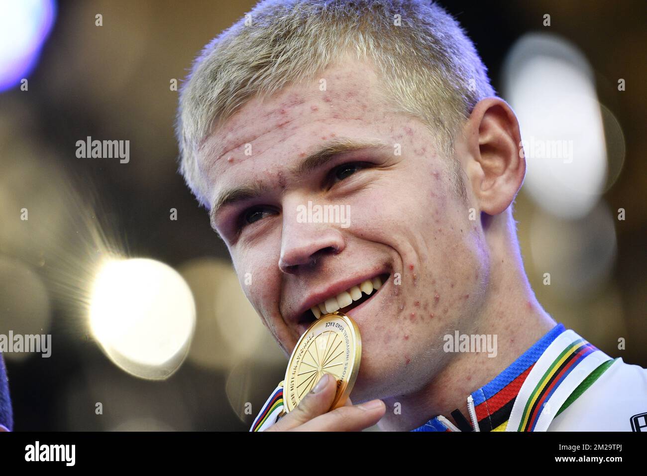 Danish Julius Johansen celebrates on the podium with his gold medal ...