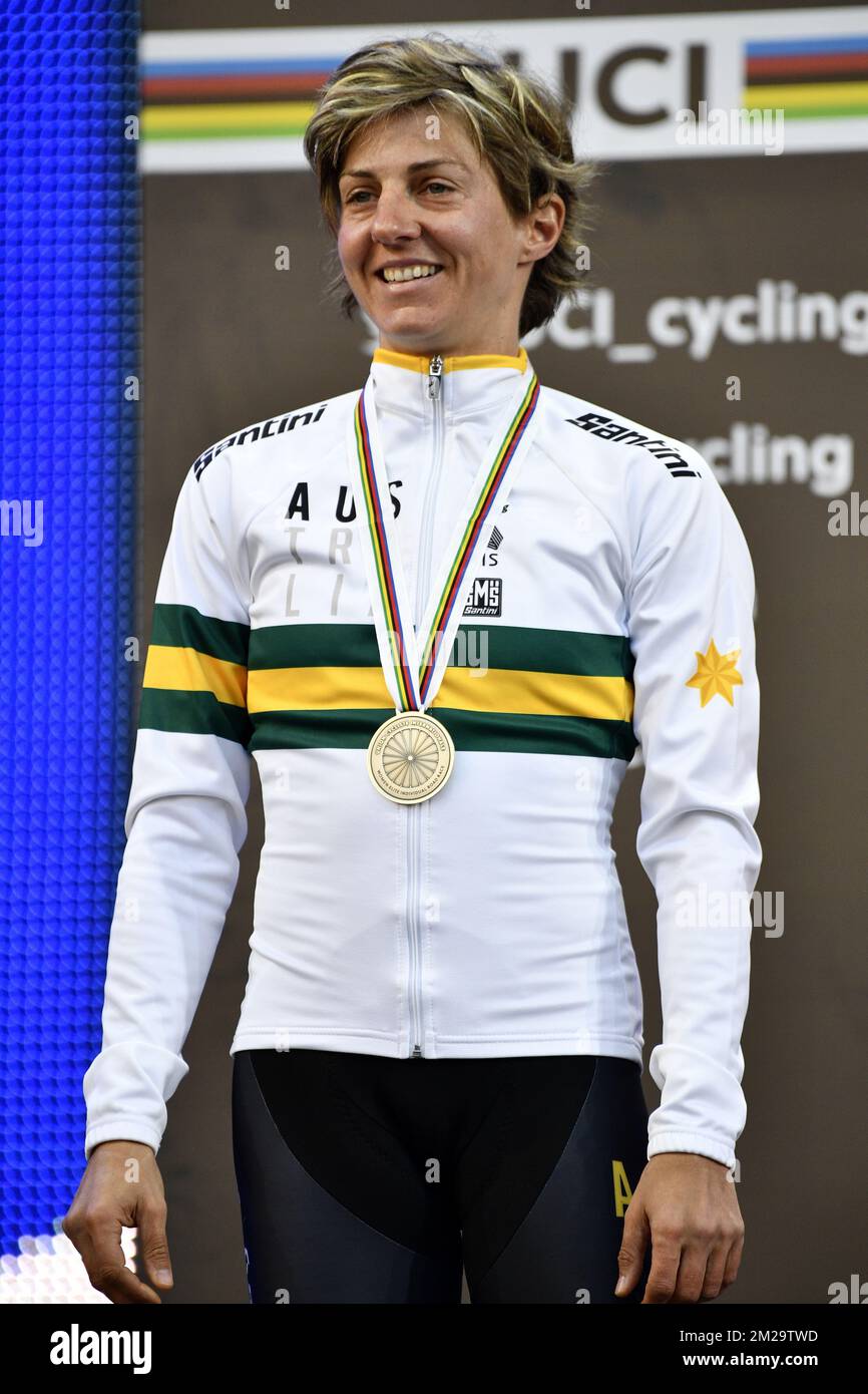 Australian Katrin Garfoot pictured on the podium with the bronze medal ...