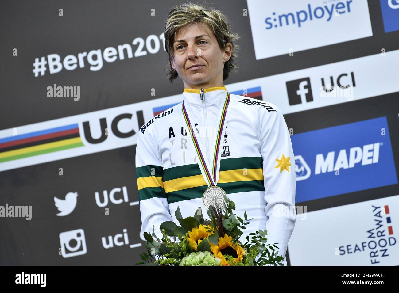 Australian Katrin Garfoot pictured on the podium after the women Elite ...