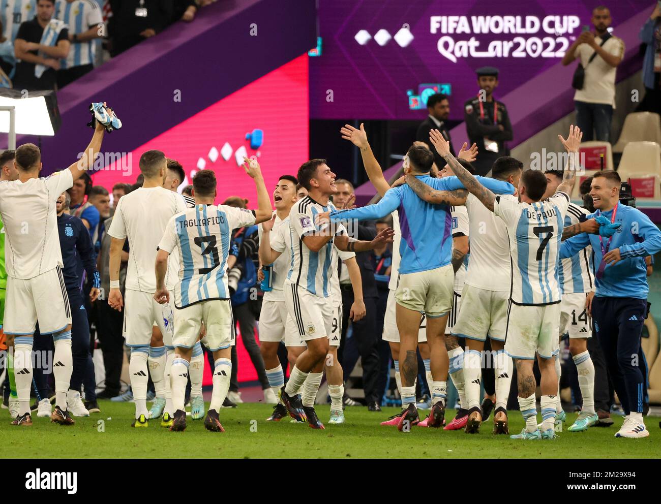 Paulo Dybala of Argentina and teammates celebrate the victory following ...