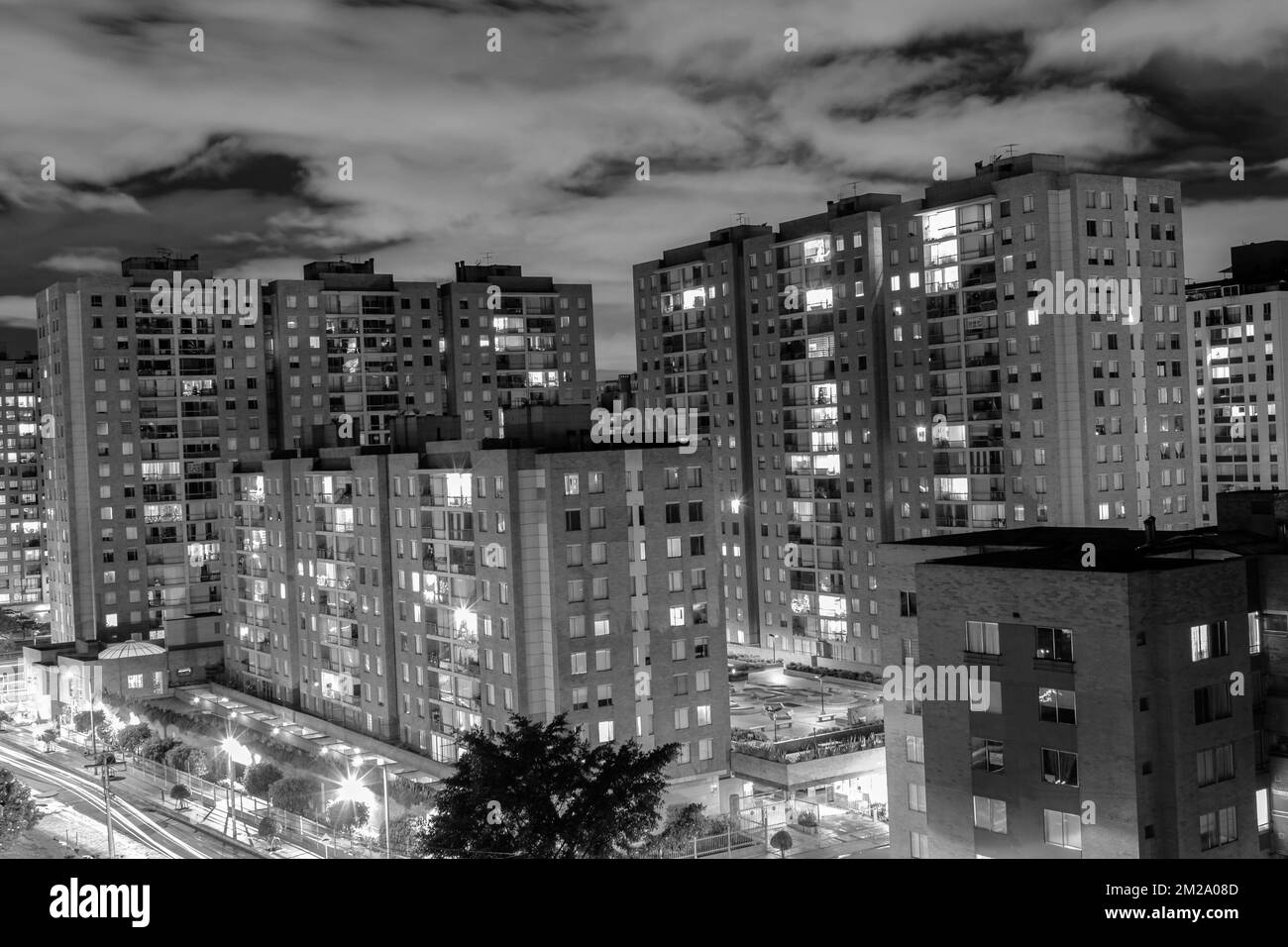 A beautiful and dramatic night shot of a residential buildings unit ...