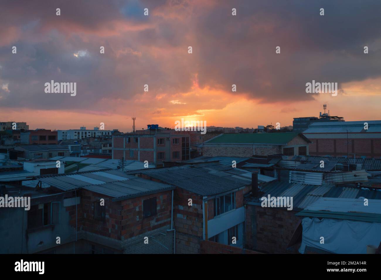 Amazing bogota, colombia city dusk into a industrial neighborhood with ...