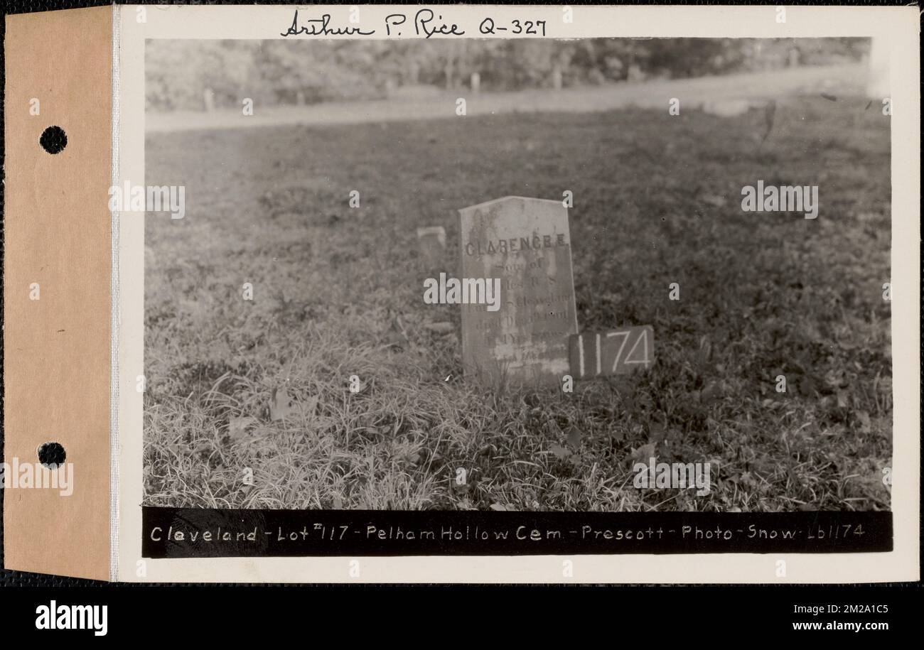 Cleveland, Pelham Hollow Cemetery, lot 117, Prescott, Mass., ca. 1930 ...