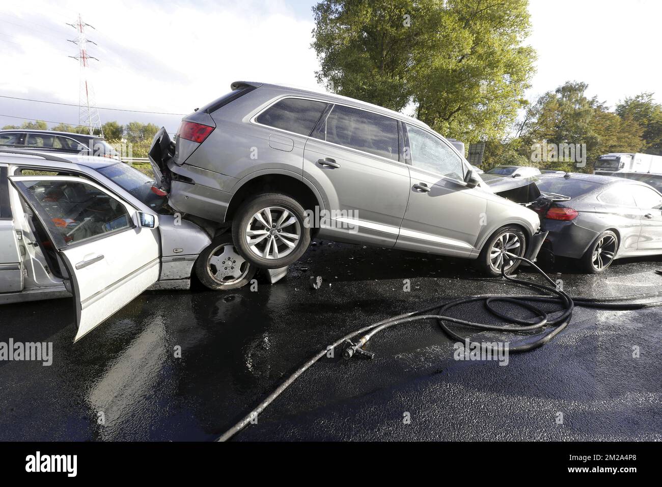 Illustration picture shows the scene of an accident at the E40 highway ...