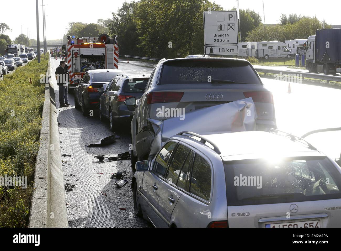 Illustration picture shows the scene of an accident at the E40 highway ...