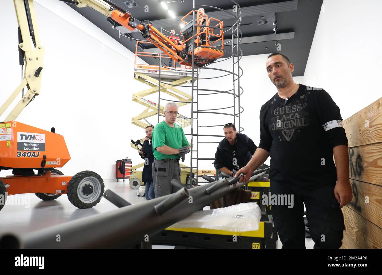 Caterpillar workers pictured during a press visit of the art piece ...