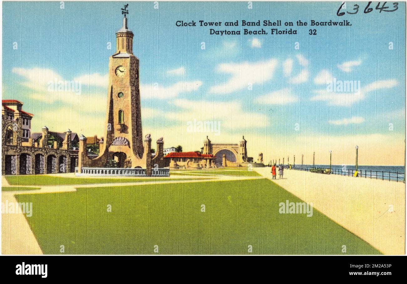 Clock tower and band shell on the boardwalk, Daytona Beach, Florida ...