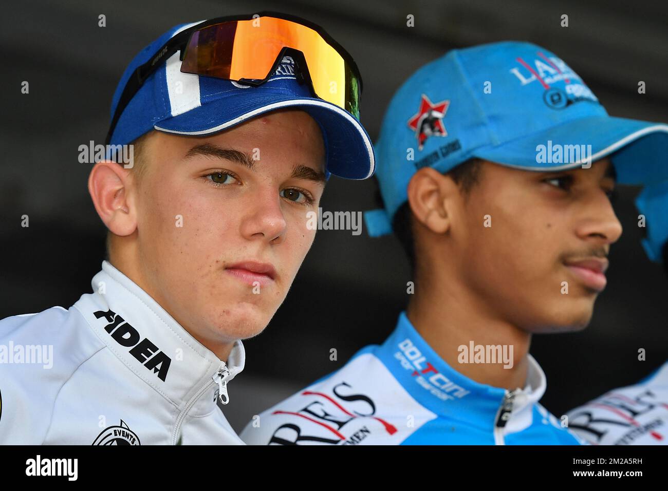 Belgian Thibau Nys pictured on the podium after the beginners race at ...