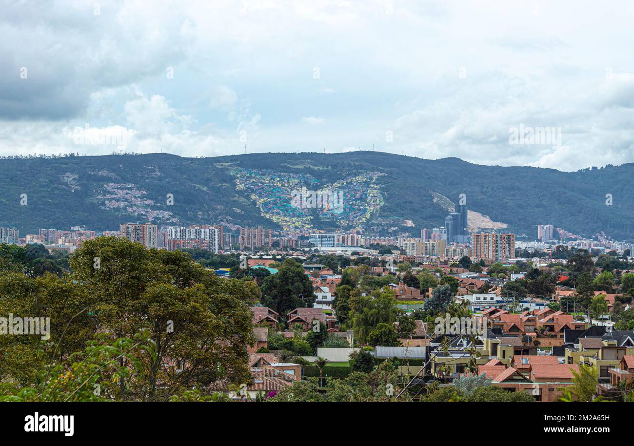 North Bogota city landscape with a famous view of a butterfly "mariposa ...