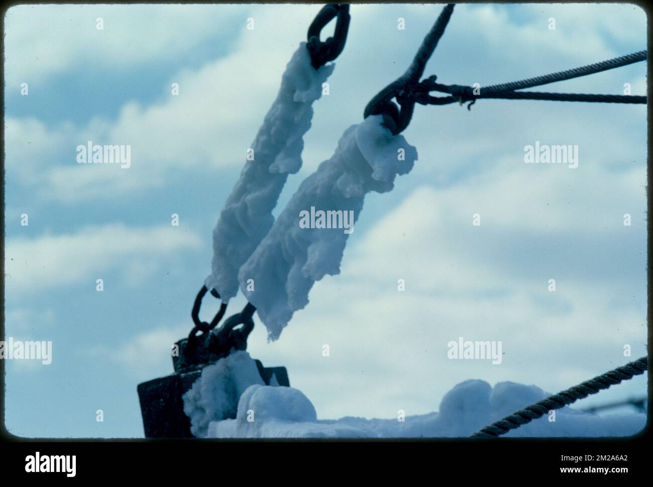 Close view of snow on boat rigging , Ship equipment & rigging, Snow ...