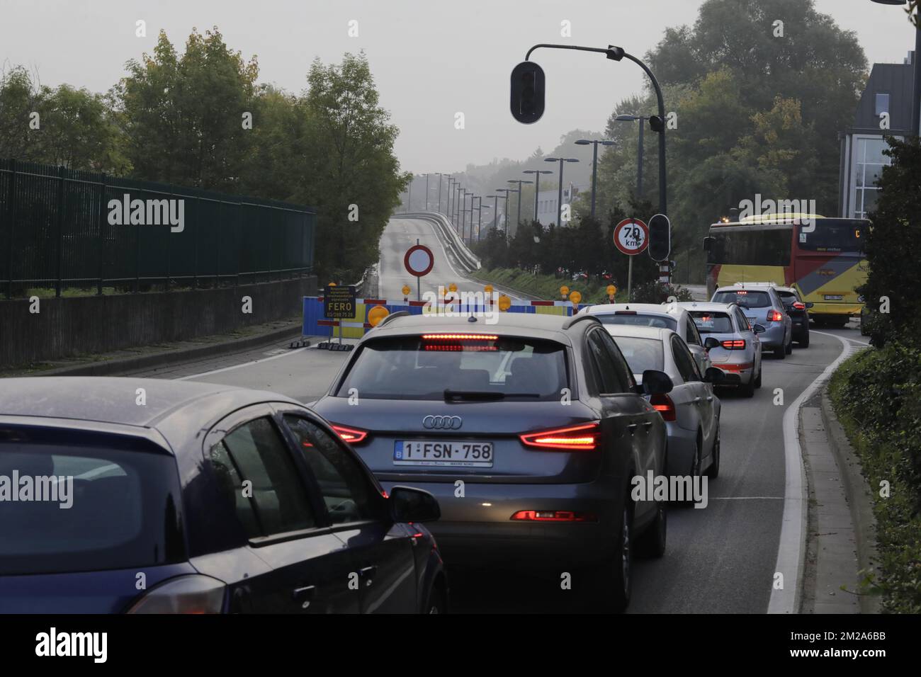 Illustration picture shows traffic jam as the Herrmann Debroux viaduct ...
