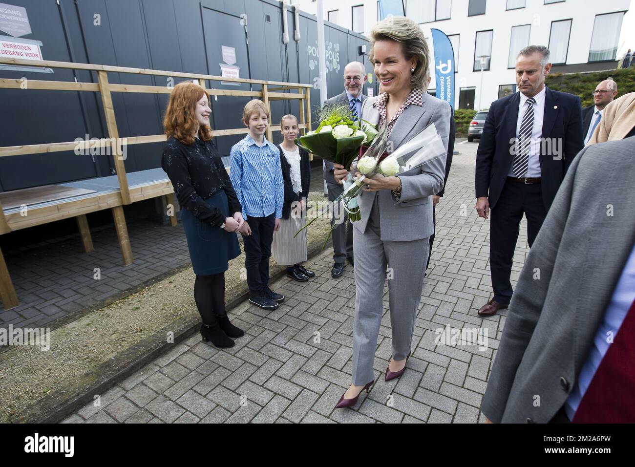 Queen Mathilde of Belgium pictured as she arrives for a visit to the ...