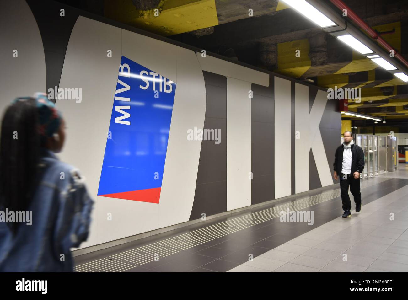 Illustration picture shows logo of 'STIB' 'MIVB' during a general ...
