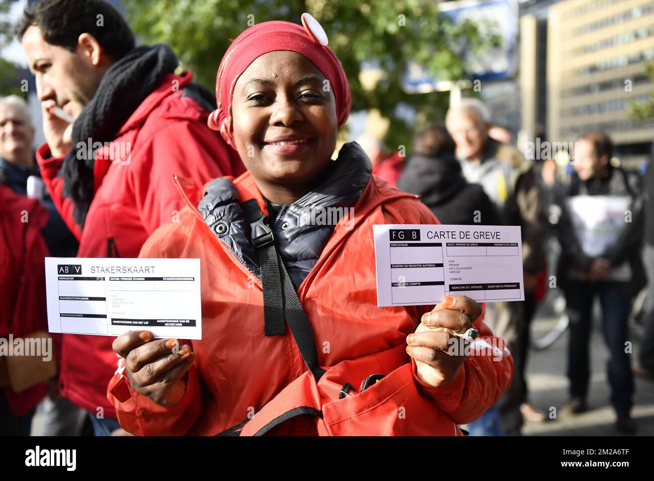 Picket line pictured with 'Carte de greve' 'stakerskaart' during a ...