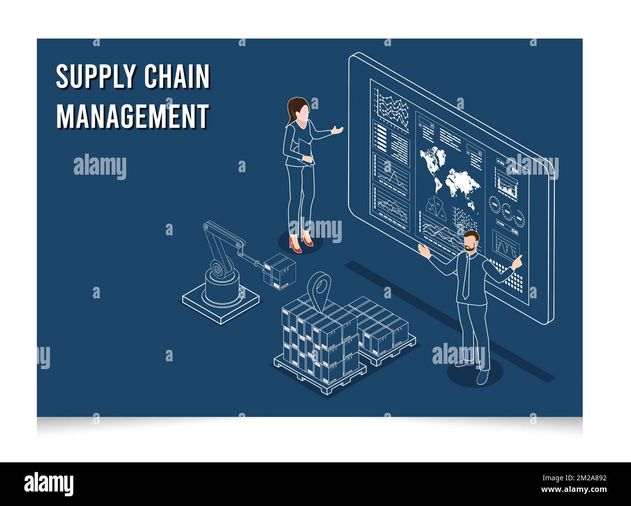 3D isometric Logistics Supply Chain Management concept with description ...