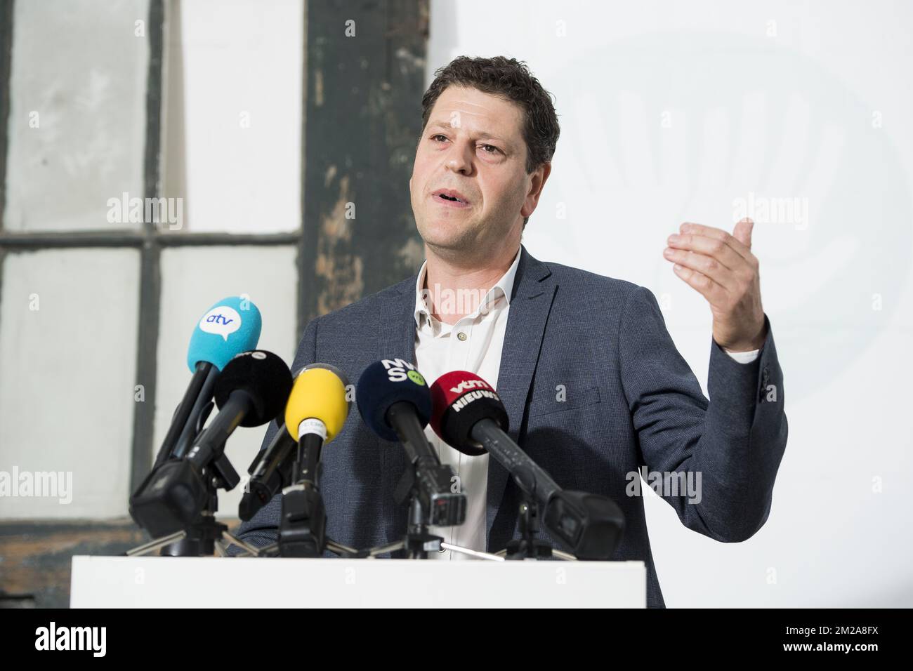 SP.A's Tom Meeuws pictured during a press conference of the local ...