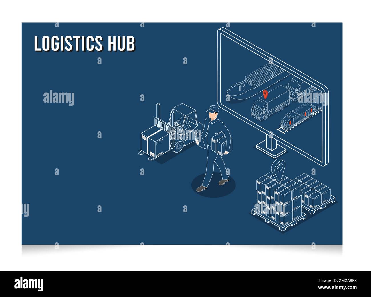3D isometric Set of logistics Hub solutions concept with Global ...