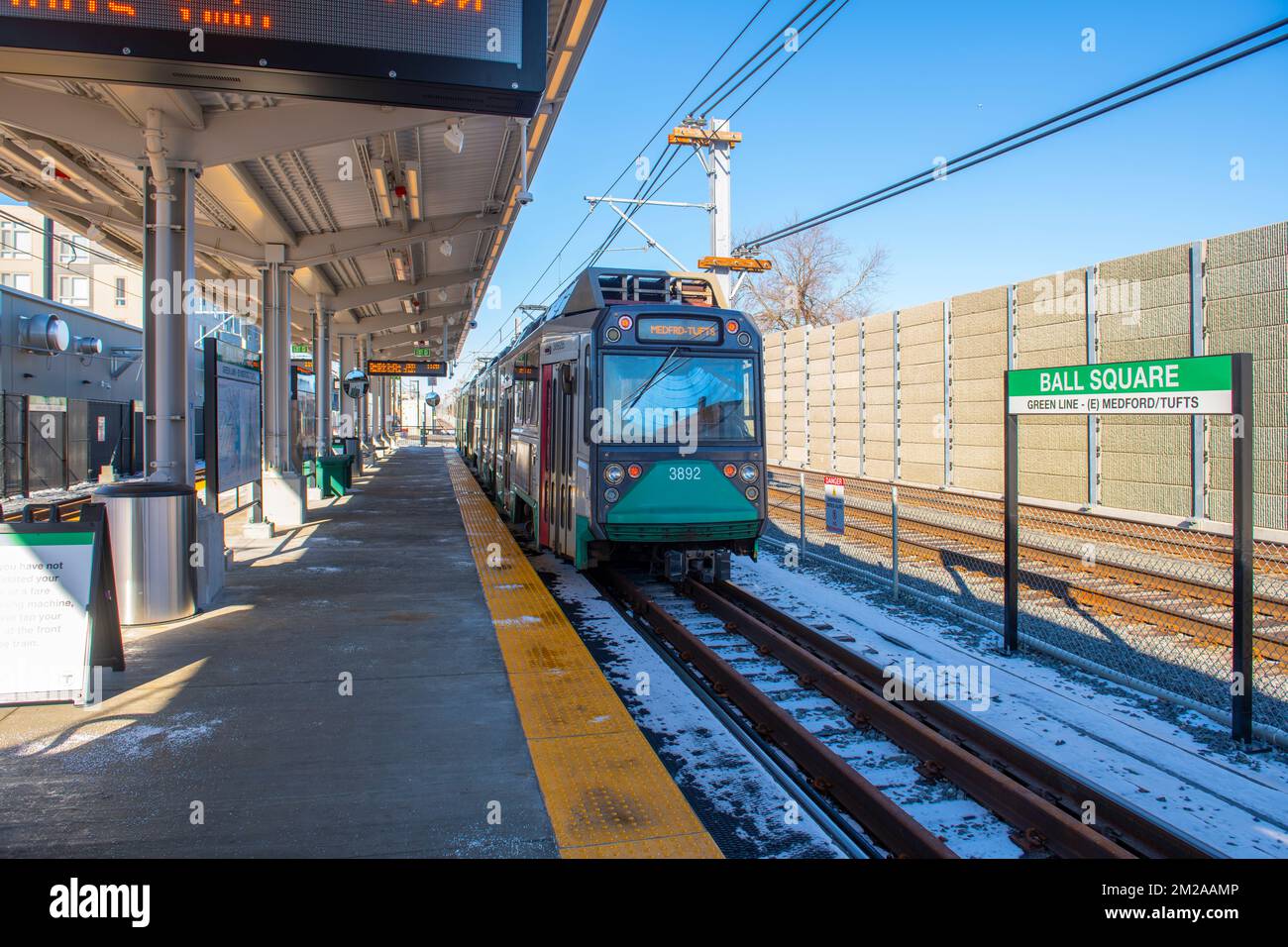MBTA Green Line Ansaldo Breda Type 8 train at Ball Square station in ...