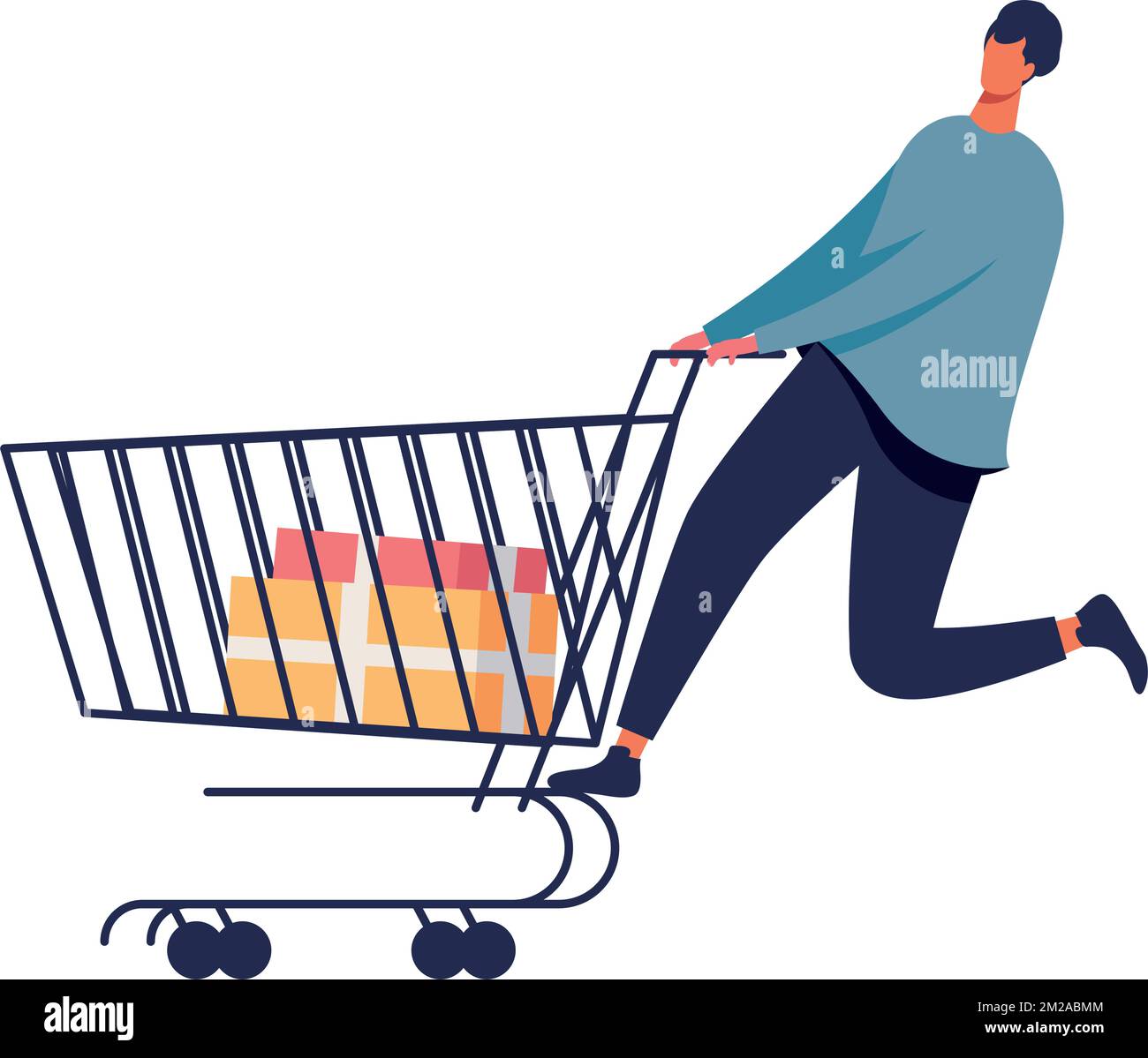 happy man with shopping cart character Stock Vector Image & Art - Alamy