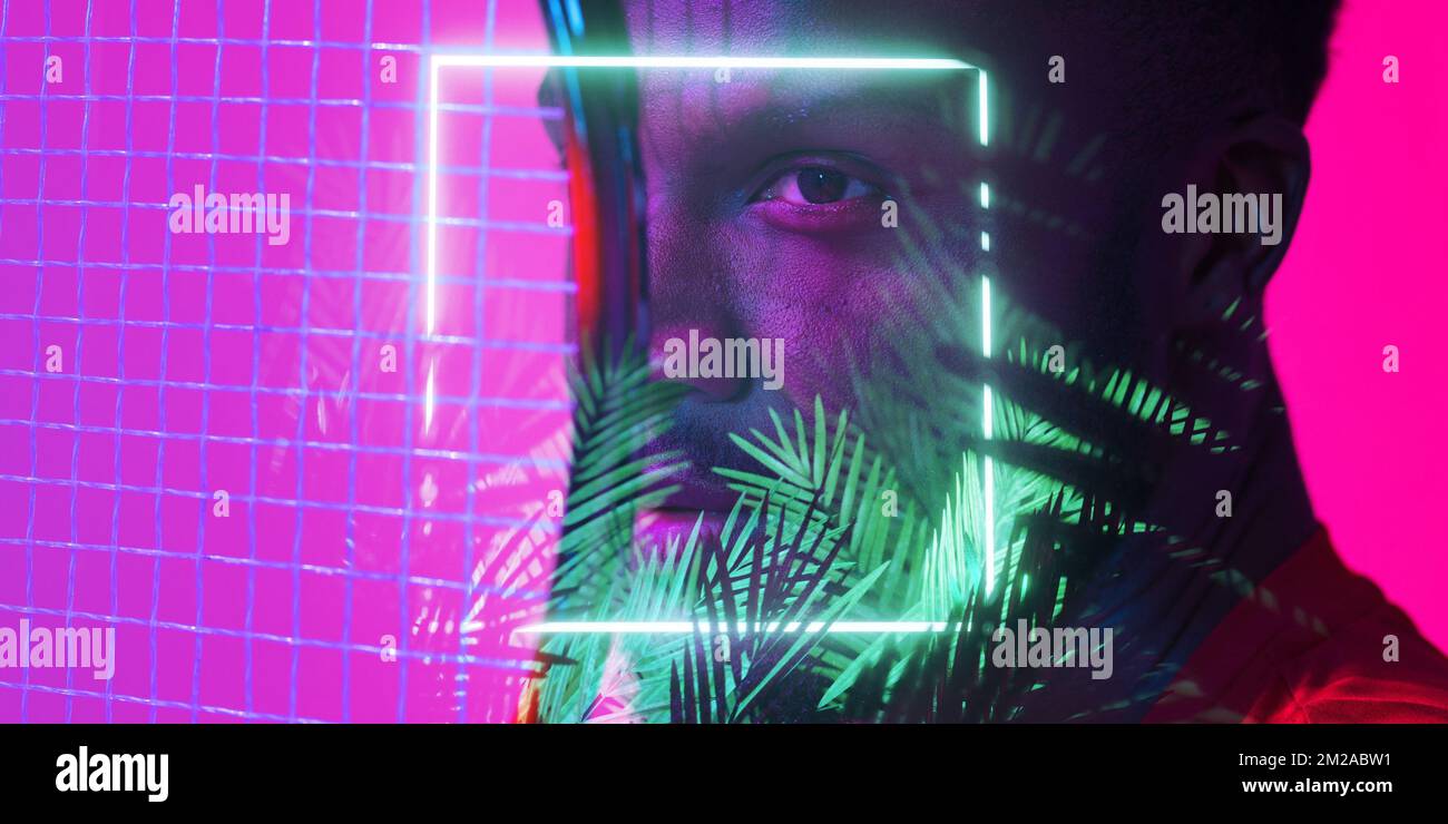 Close-up portrait of african american male tennis player with racket by ...