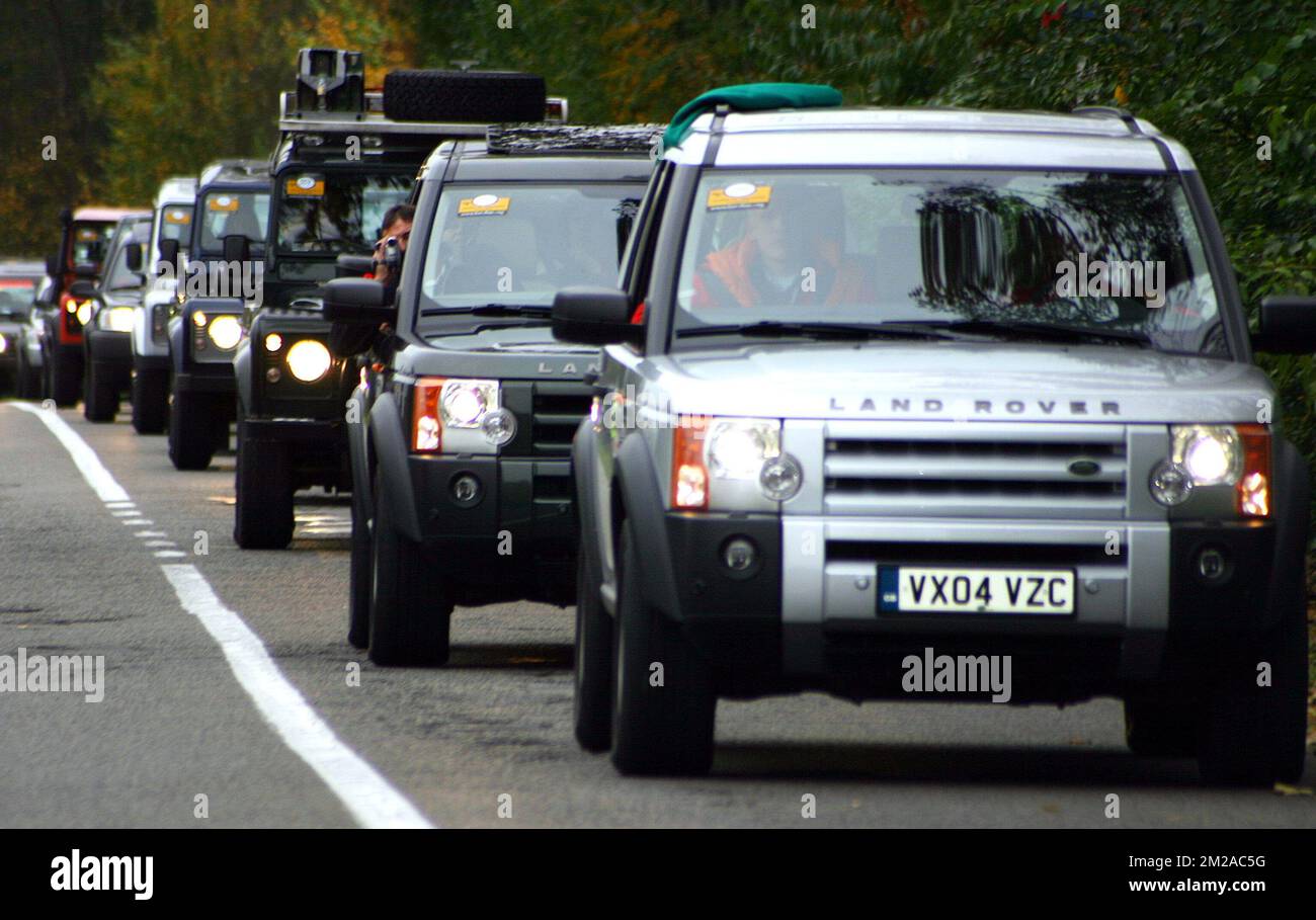 Gathering of Land Rover cars for an attempt at breaking a world record ...