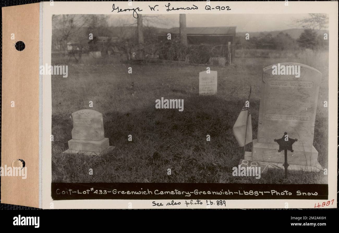 Coit, Greenwich Cemetery, Old section, lot 433 (lot 435?), Greenwich, Mass., ca. 1930-1931 ...