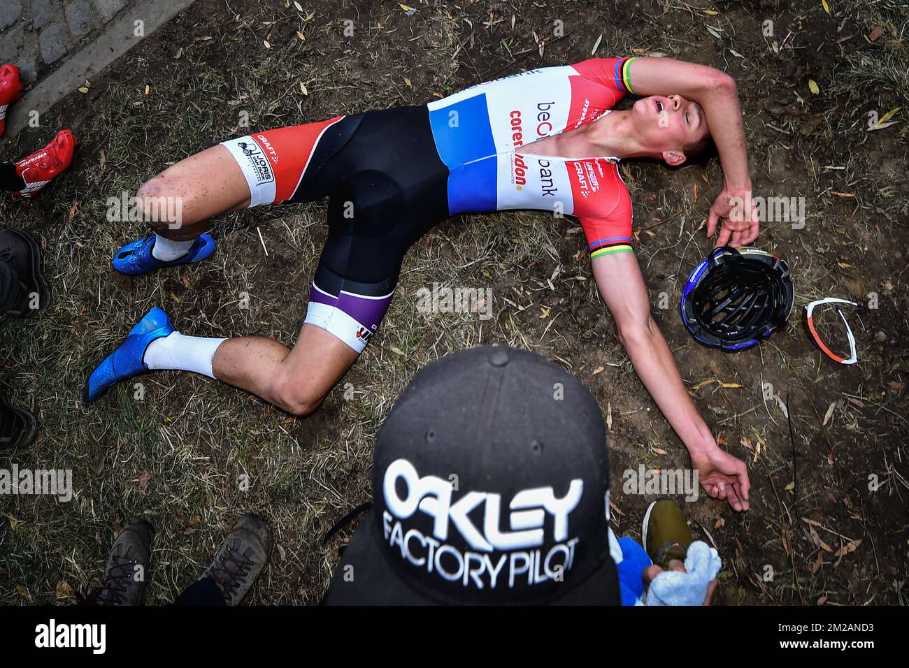 Dutch Mathieu Van Der Poel is exhausted after winning the men's race ...