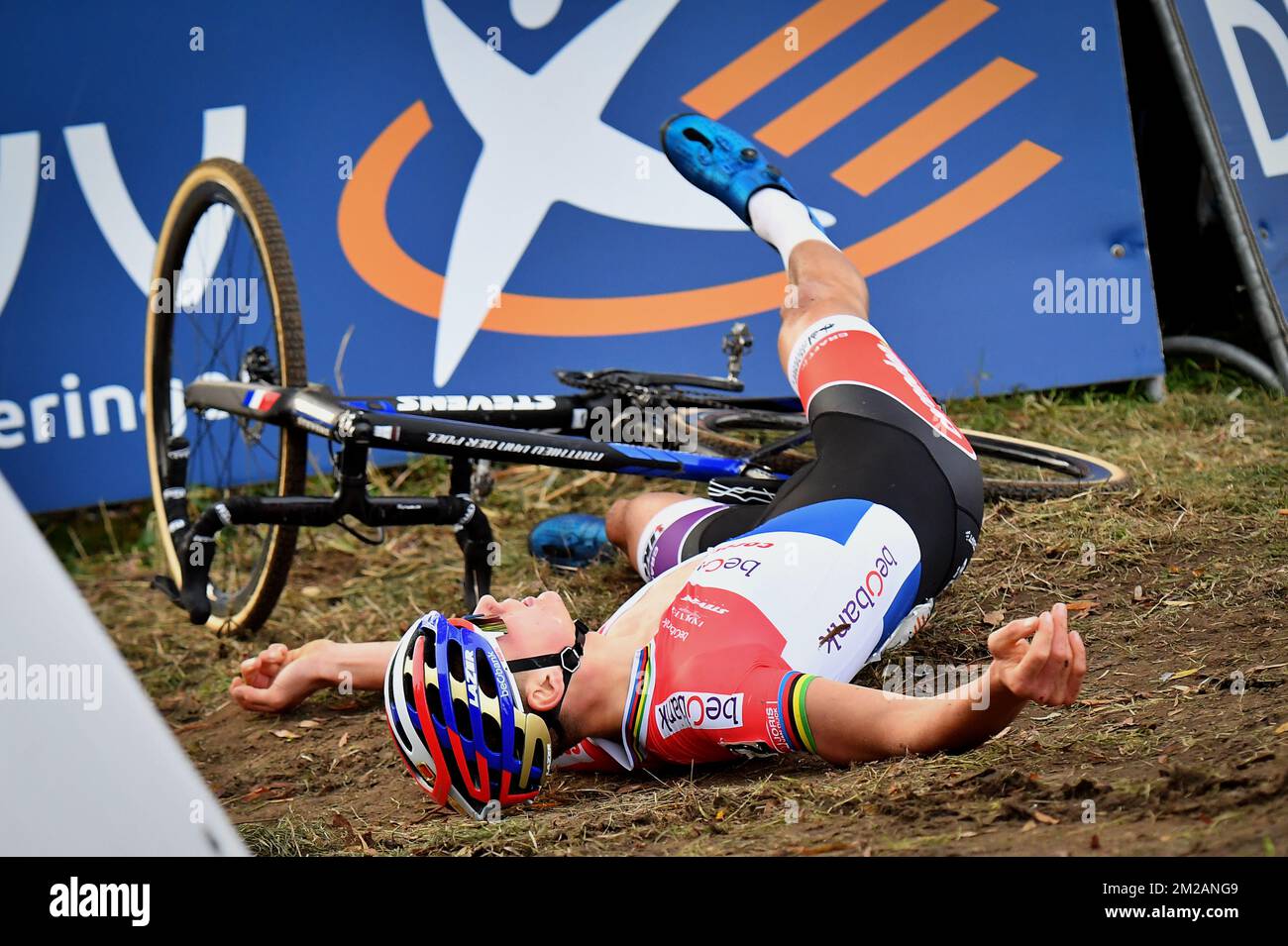 Dutch Mathieu Van Der Poel is exhausted after winning the men's race ...