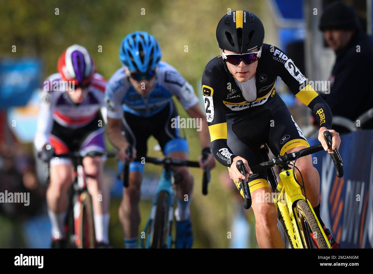 British Tom Pidcock pictured in action during the U23 race during the ...