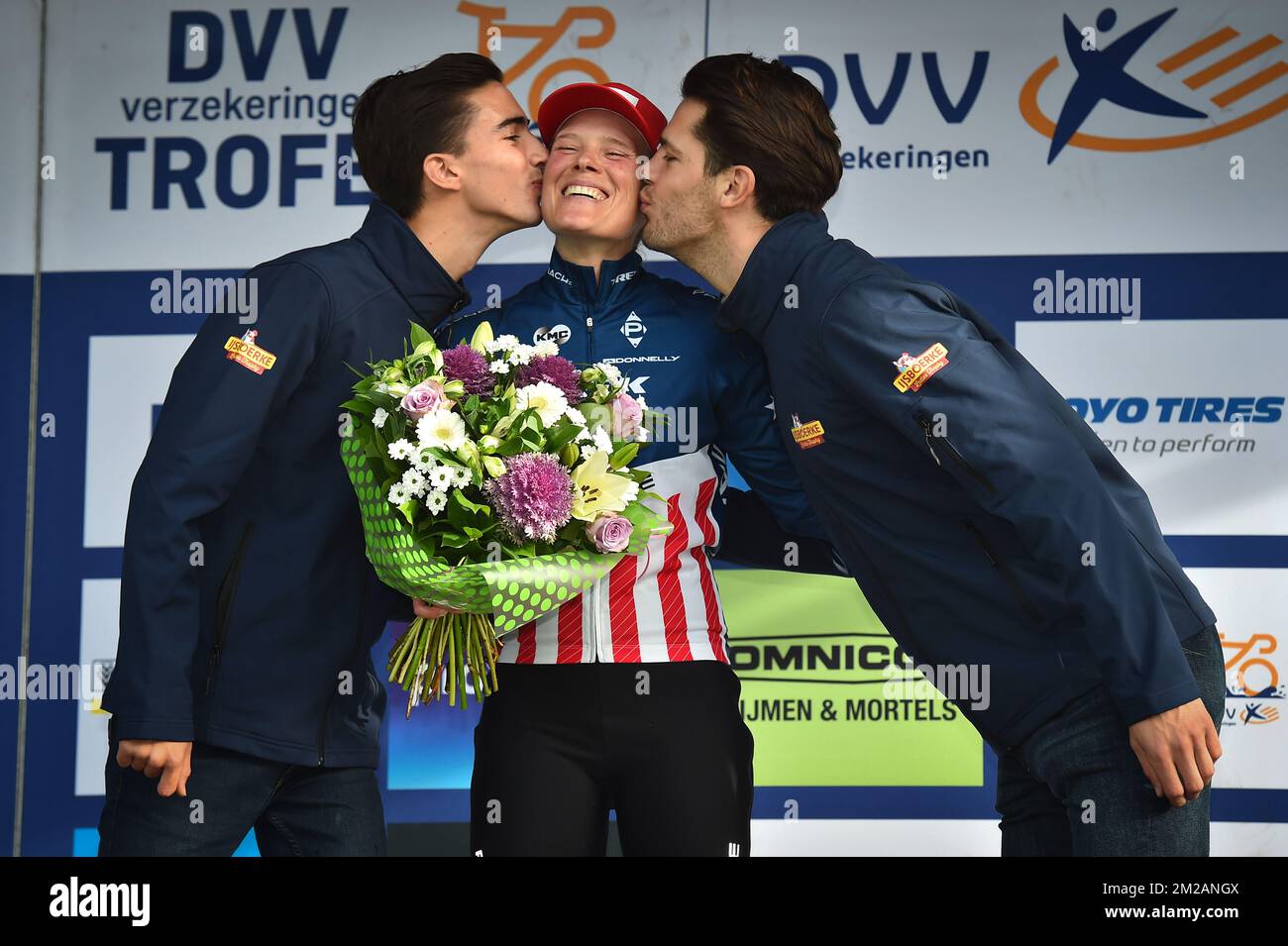 US Katie Compton pictured on the podium after the women's race during ...