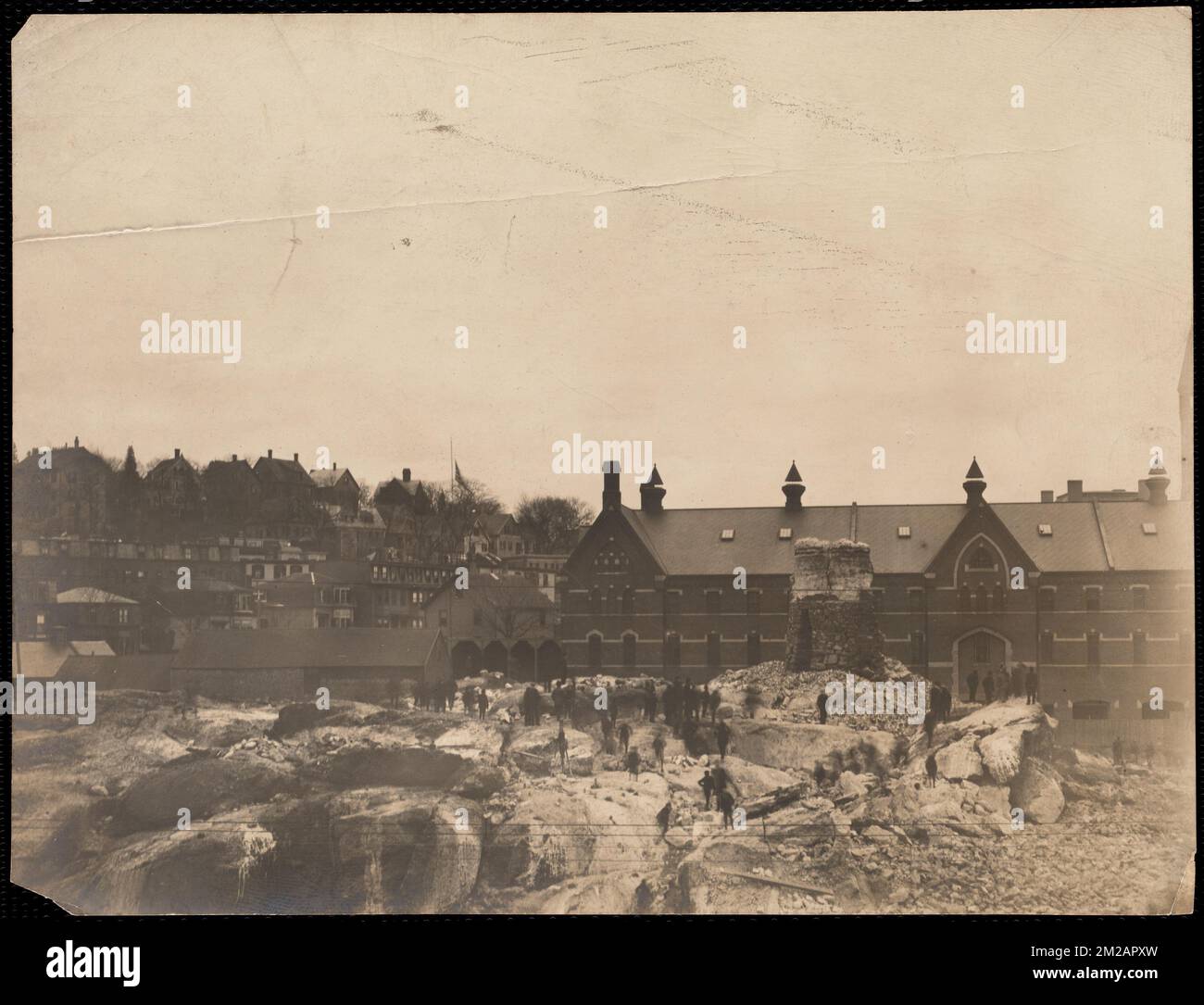 Collapsed tower in front of town , Buildings, Debris Edgar Sutton Dorr ...