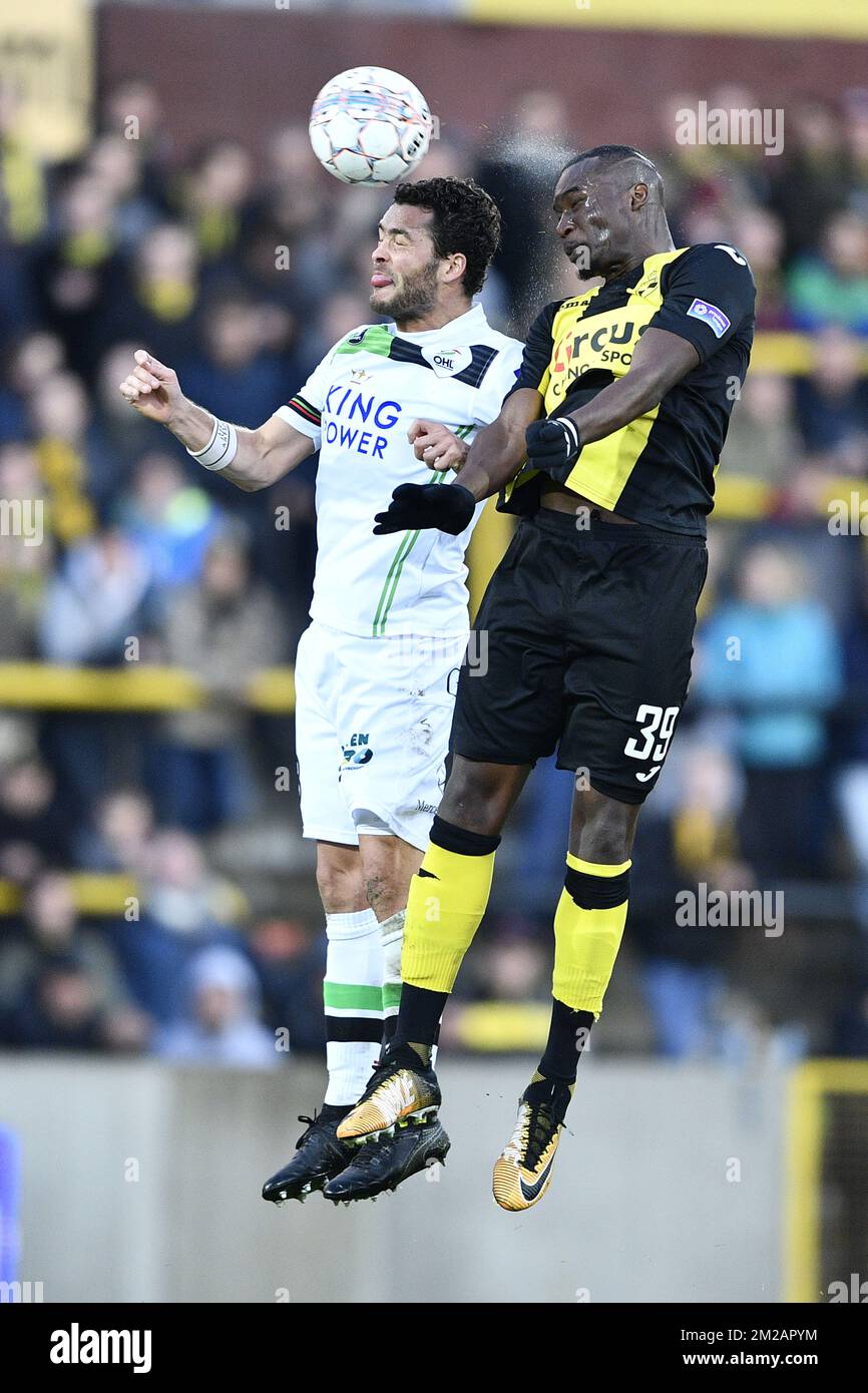 OHL's Koen Persoons and Lierse's Cyril Brice Ntambwe fight for the ball ...